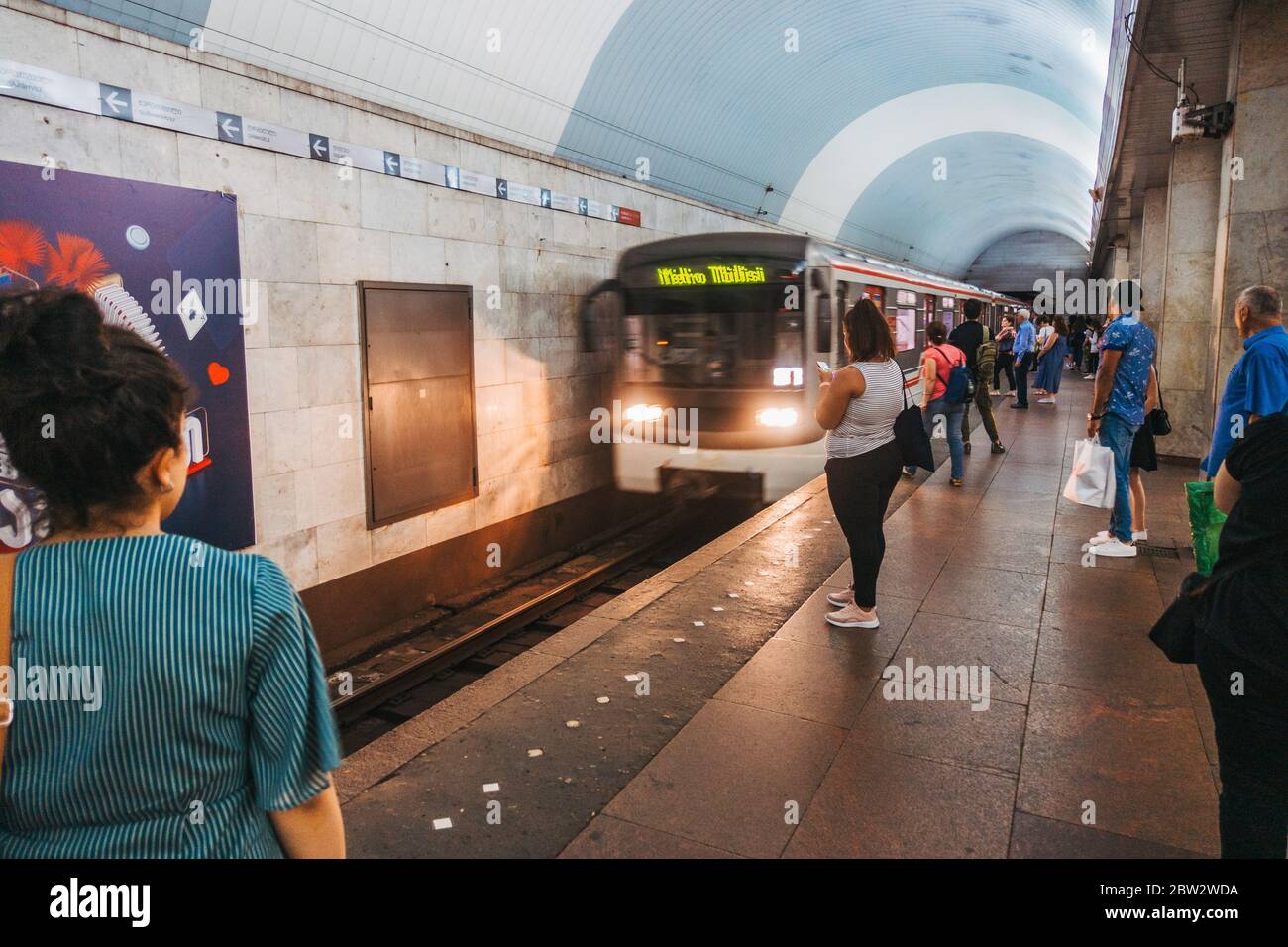 Interior of a metro station in Tbilisi, Georgia. Opening in 1966, it ...