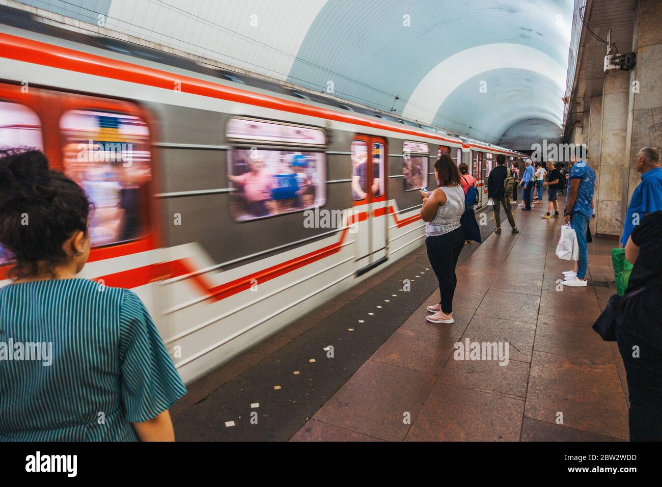 Interior of a metro station in Tbilisi, Georgia. Opening in 1966, it ...