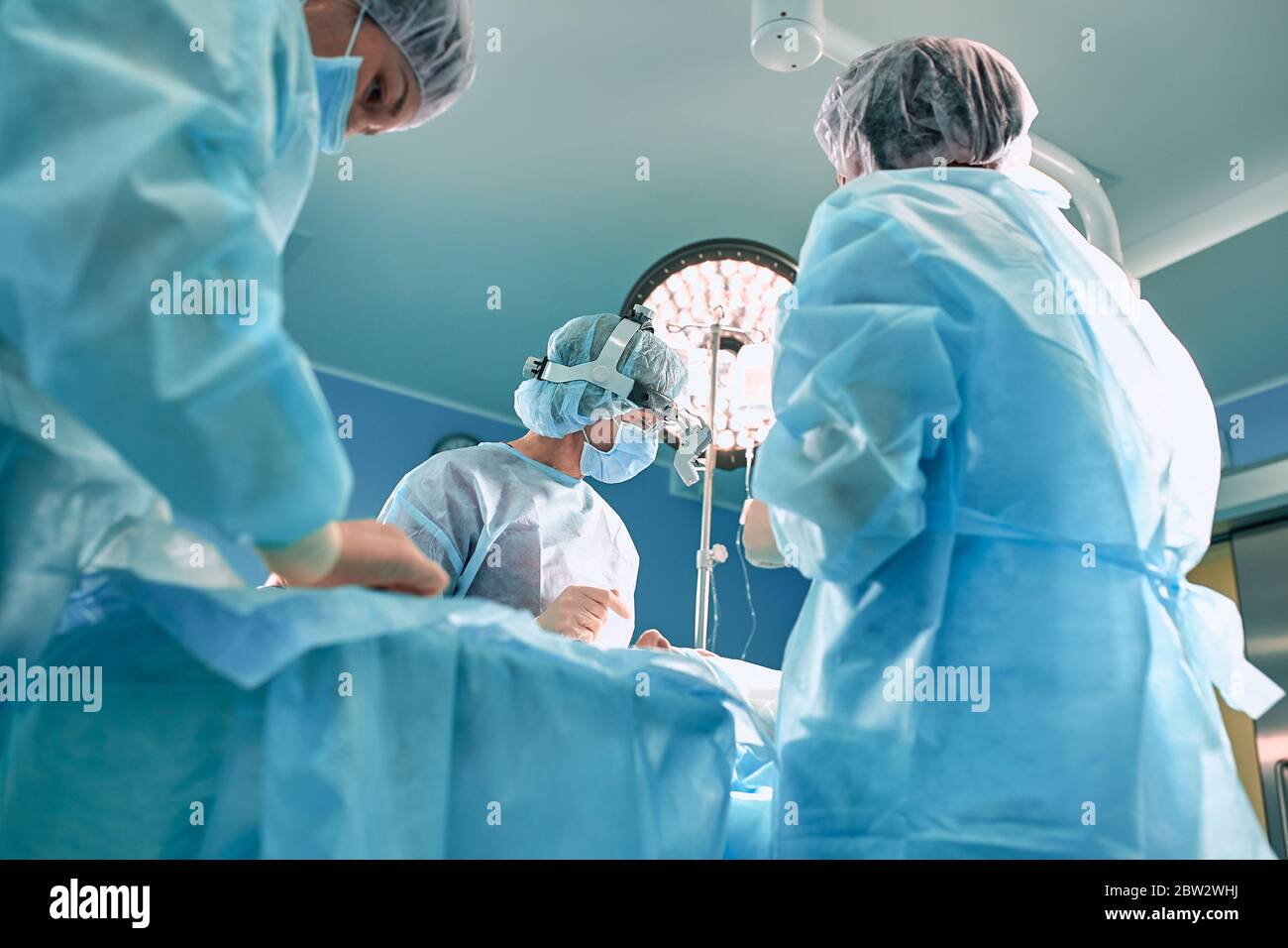 Modern surgery in a technologically advanced hospital. Bright room of ...