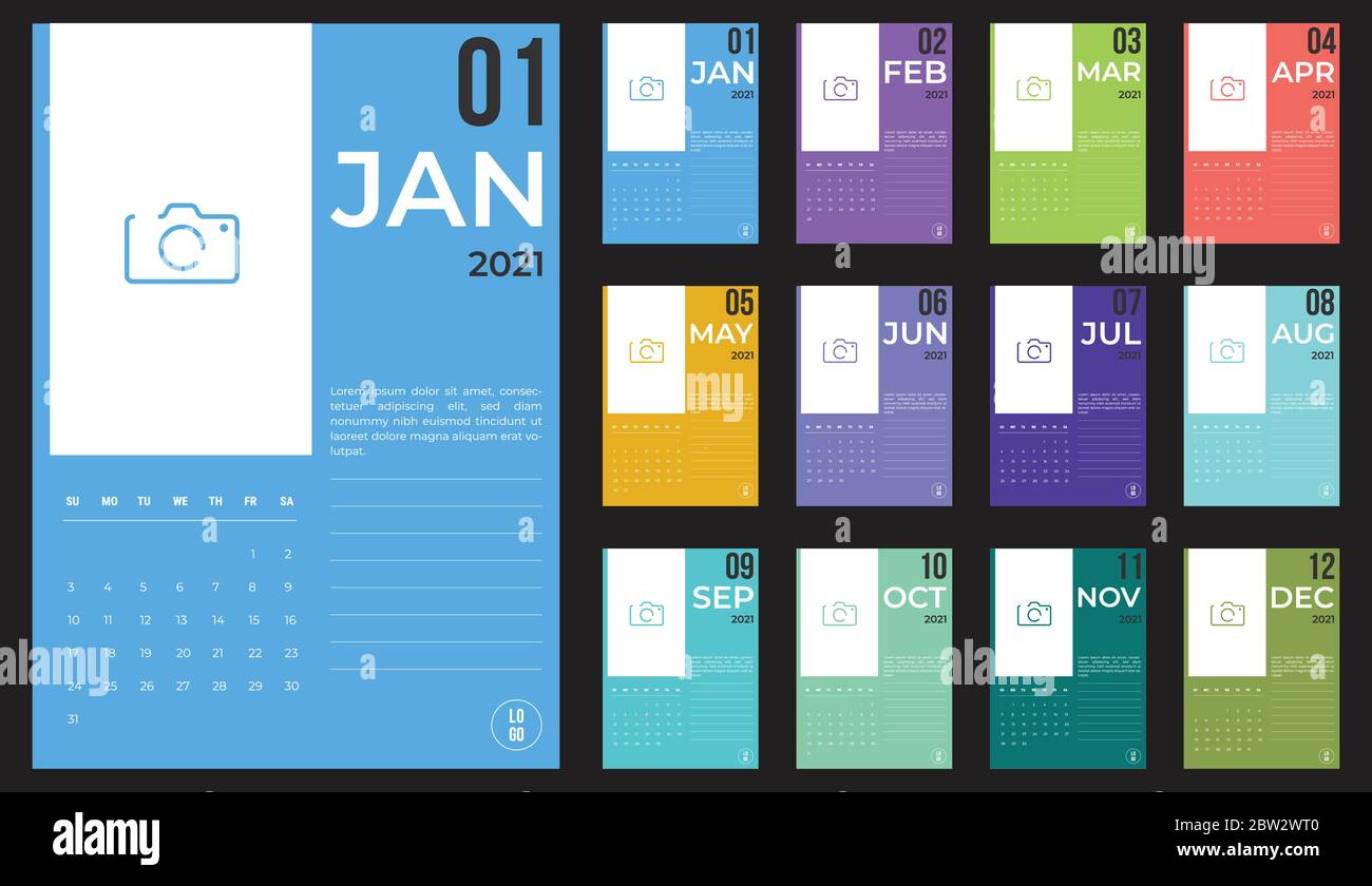 2021 Calendar - illustration. Template. Mock up Week starts Sunday ...
