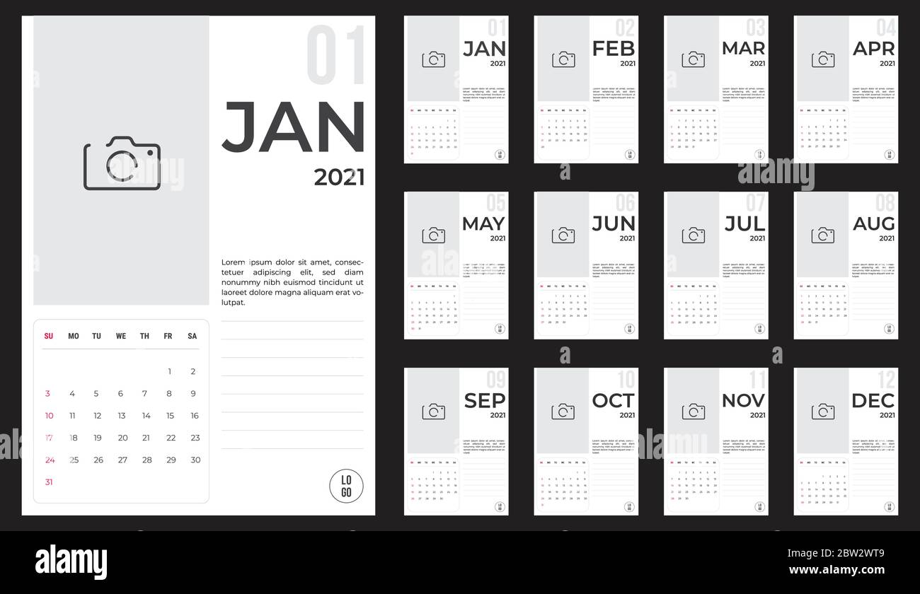 2021 Calendar - illustration. Template. Mock up Week starts Sunday ...