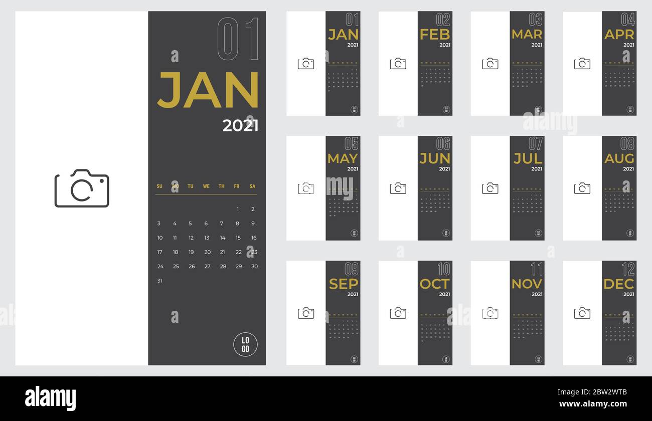 2021 Calendar - illustration. Template. Mock up Week starts Sunday ...