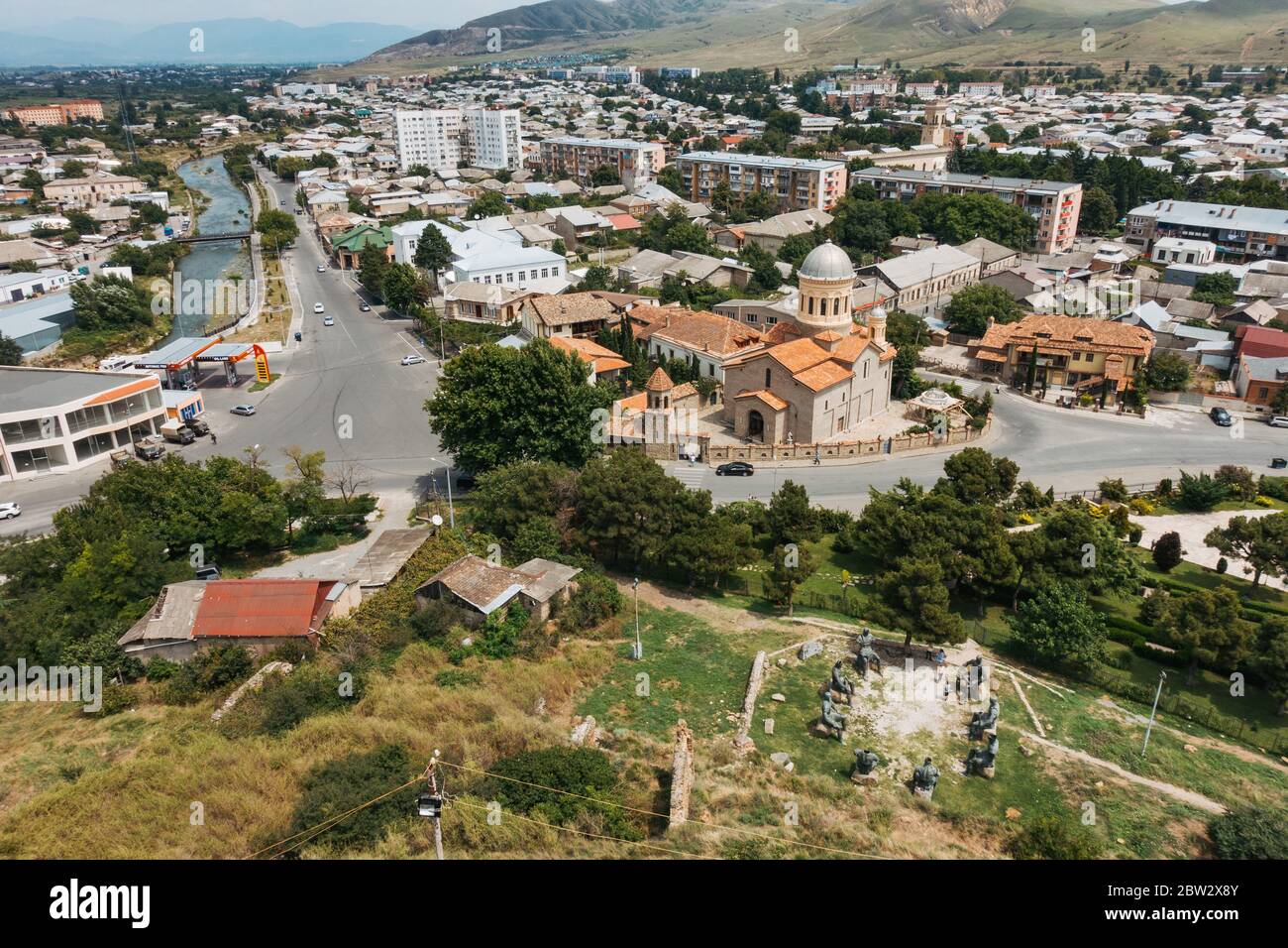 Looking out over the city of Gori, in eastern Georgia. Prominently ...