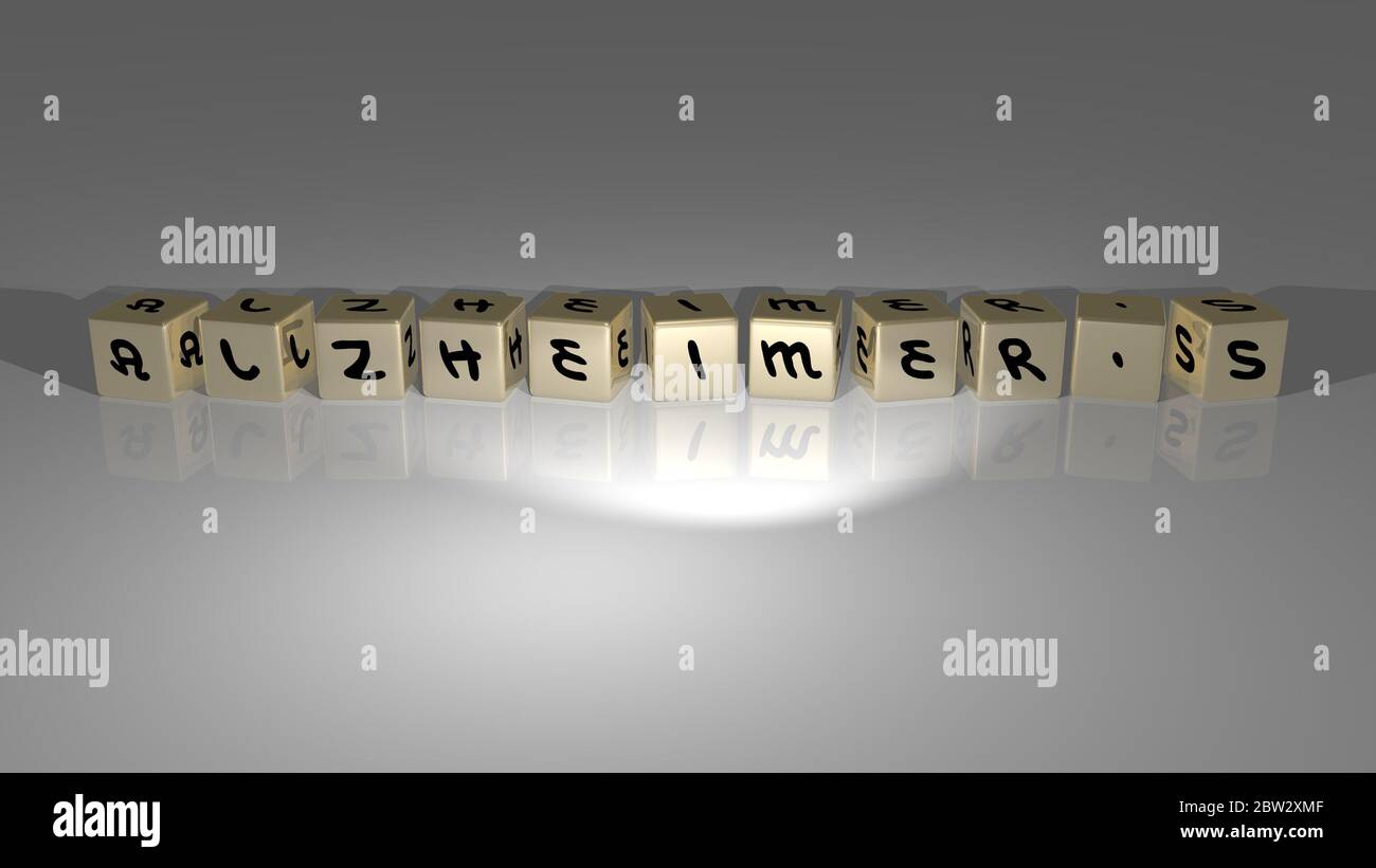 Alzheimer’s built by golden cubic letters from the top perspective ...