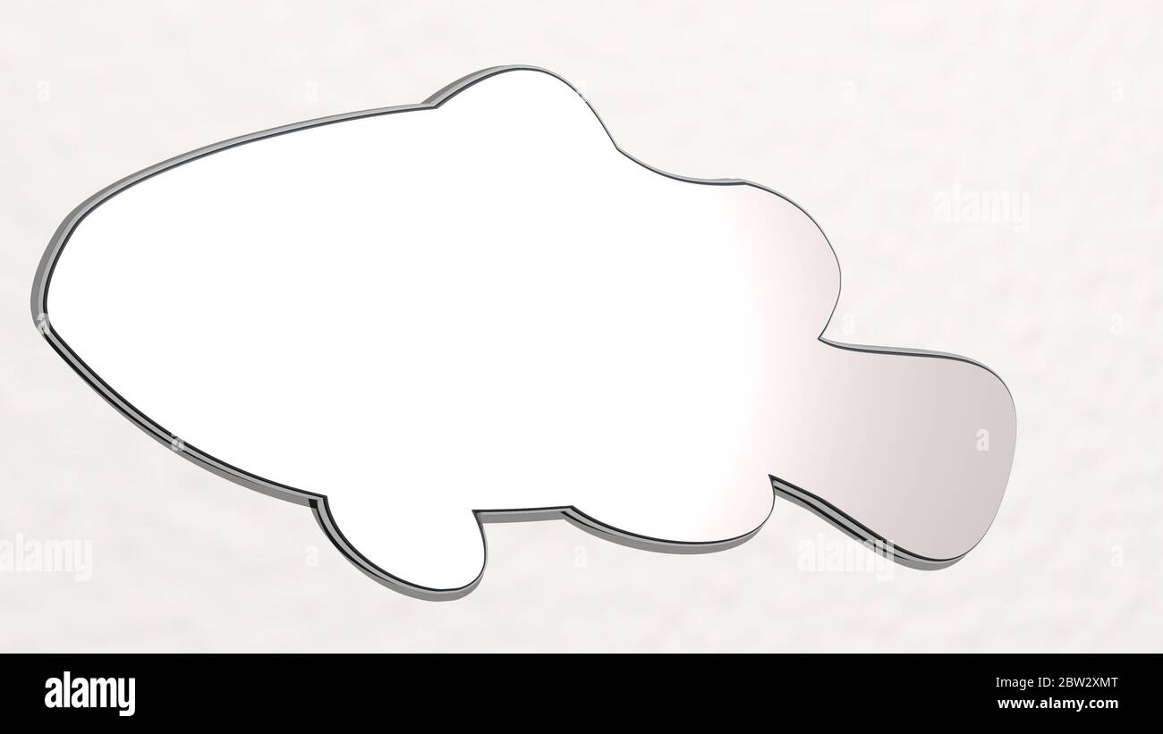 FISH made by 3D illustration of a shiny metallic sculpture on a wall ...