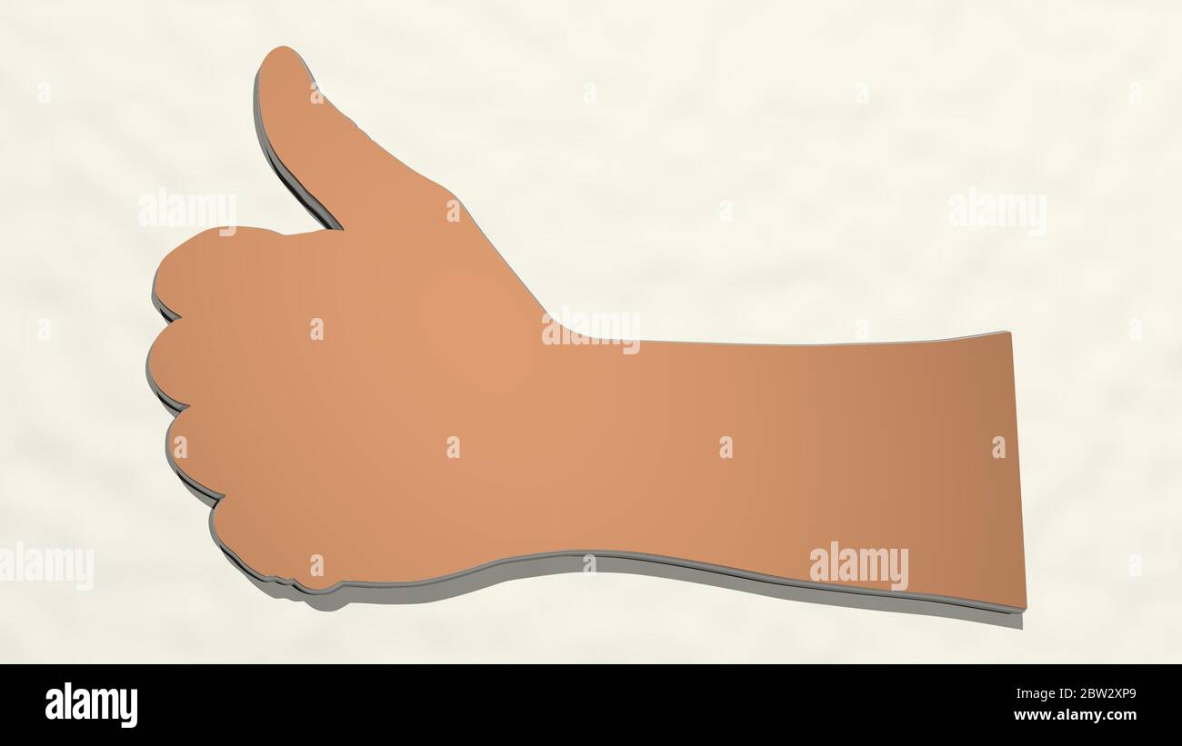 thumb up from a perspective on the wall. A thick sculpture made of ...