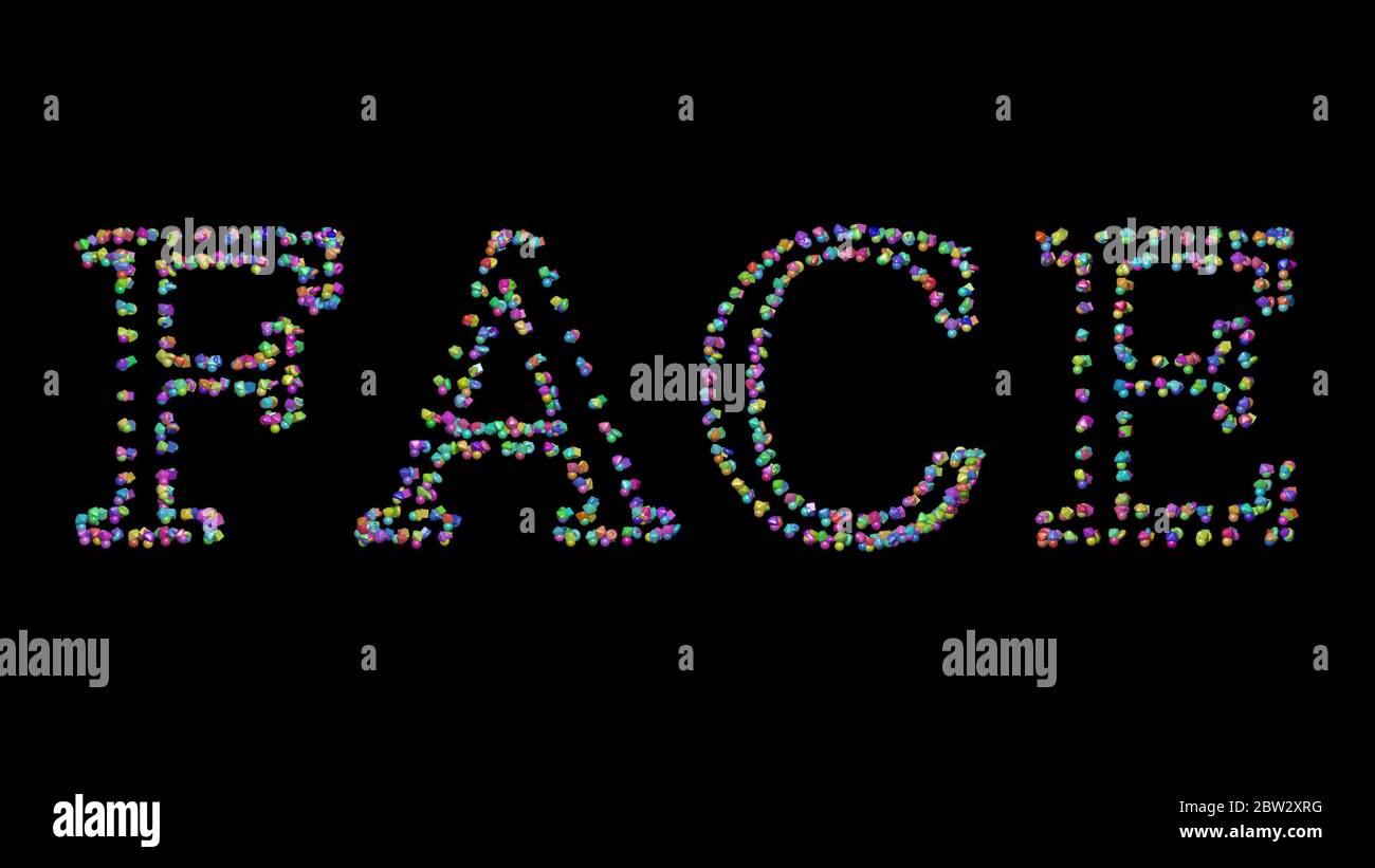 FACE written in 3D illustration by colorful small objects casting ...