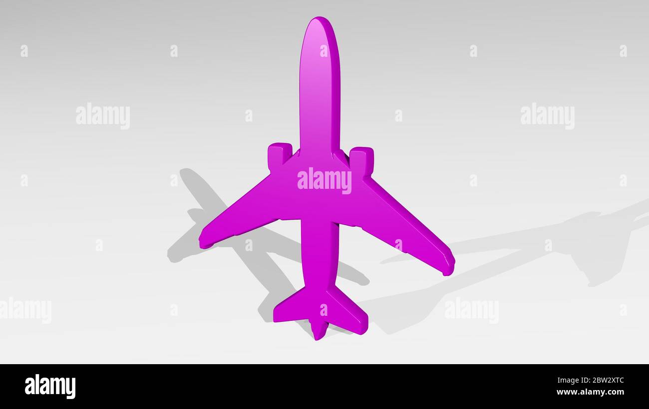 aeroplane vertical on the wall. 3D illustration of metallic sculpture ...