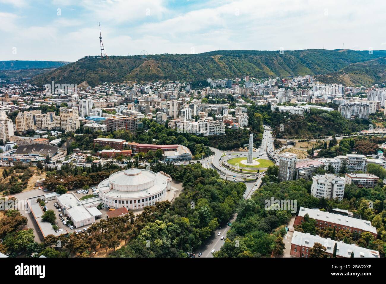 Overview of the south of Tbilisi, featuring the Tbilisi Circus rotunda ...