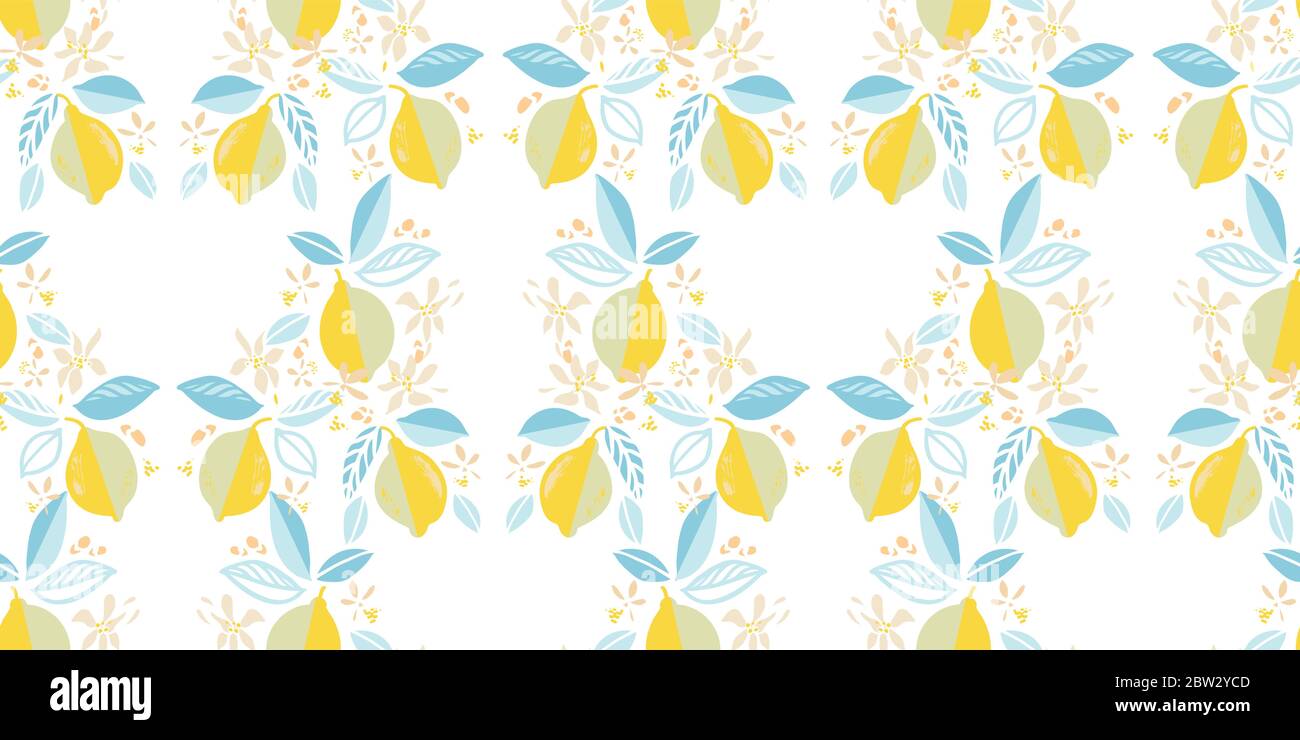 Vector geometric tropical modern citrus lemon repeating pattern. Hand ...