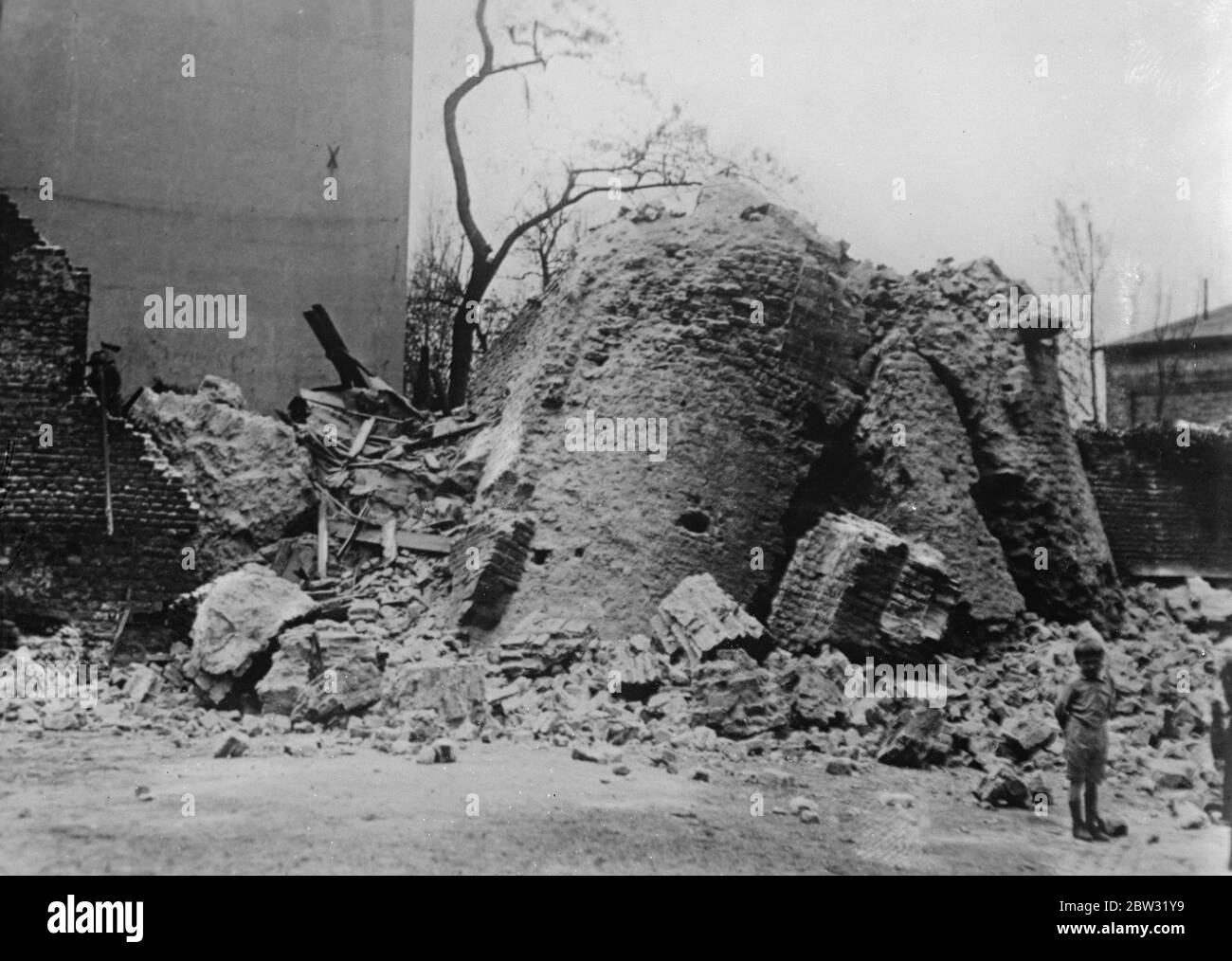 Ancient Roman tower crumbles to dust . The Roman tower of Neuss on the ...
