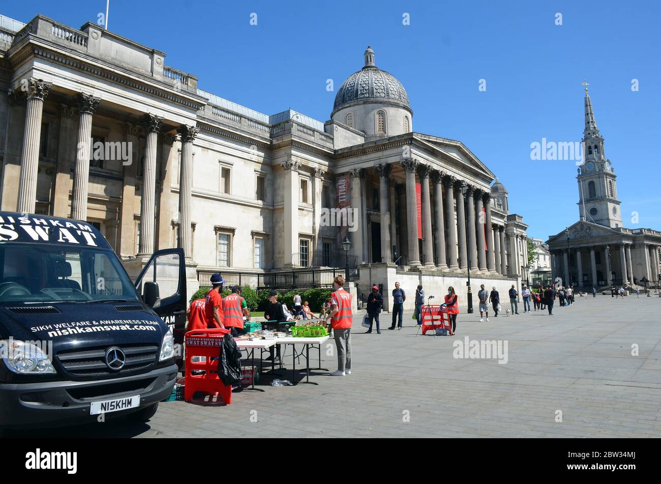London, UK, 29 May 2020 Queue in Trafalgar Square as charity Nishkam ...