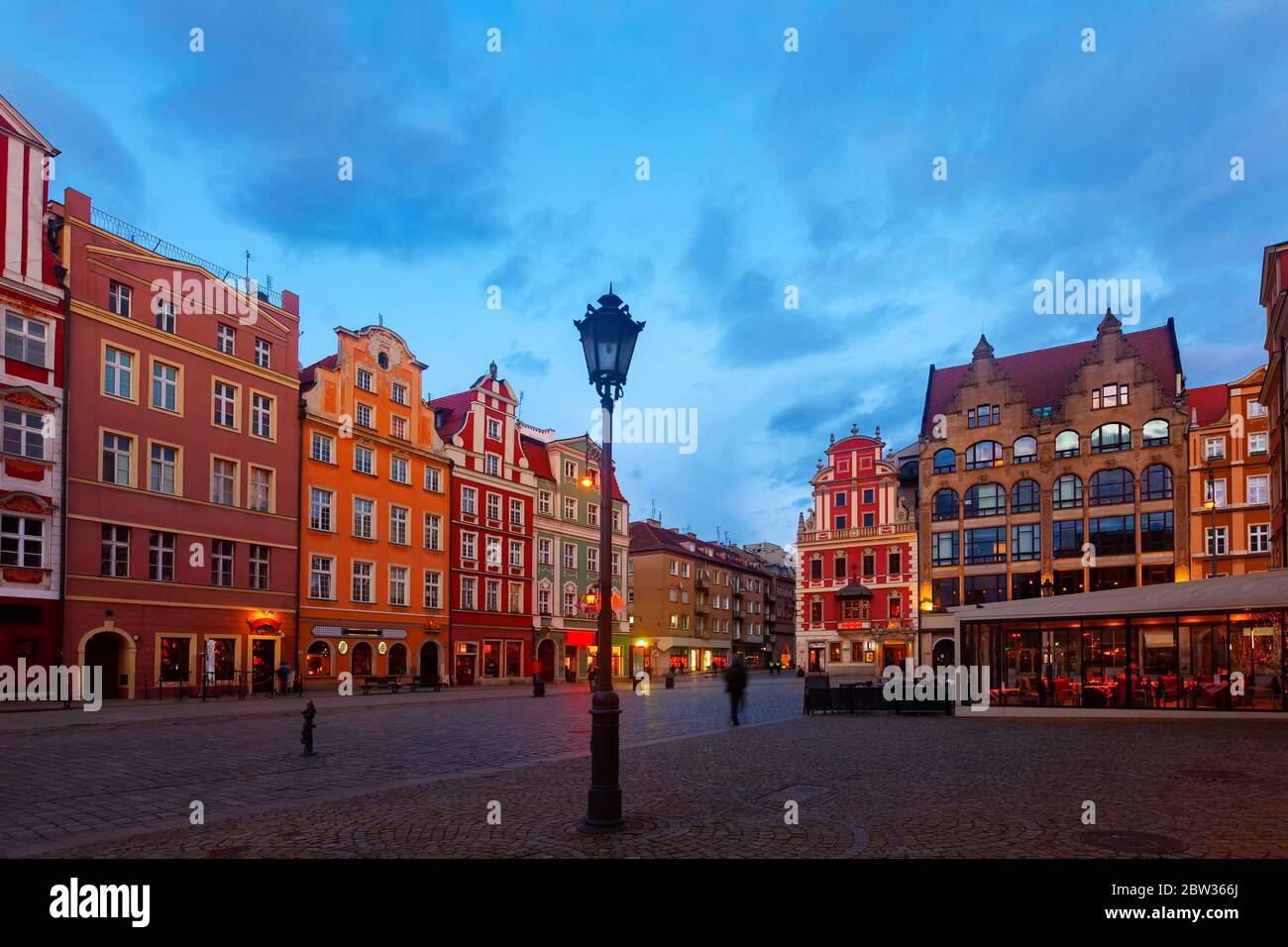Scenic view of central Market Square of Wroclaw with traditional ...