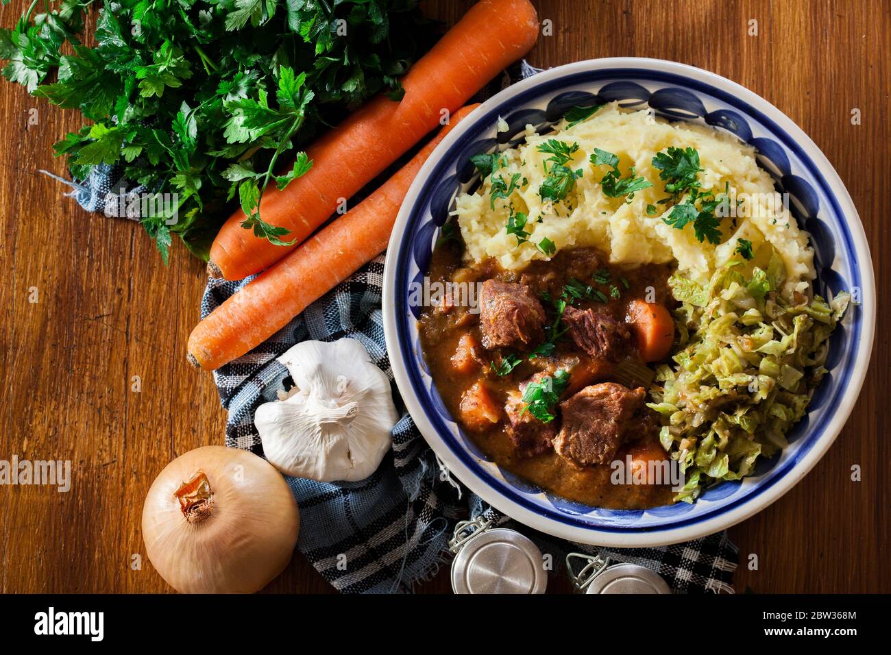 Traditional irish stew served with mashed potatoes and cabbage. Top ...