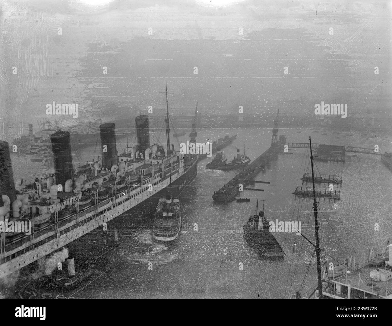 The Aquitania goes into floating dry dock . The liner , Aquitania ...