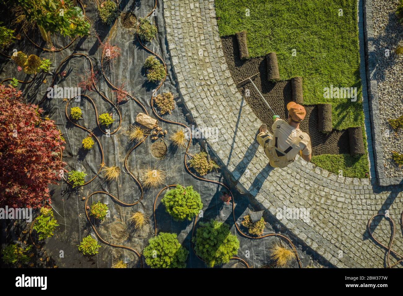 Aerial View of New Residential Garden Developing by Caucasian ...