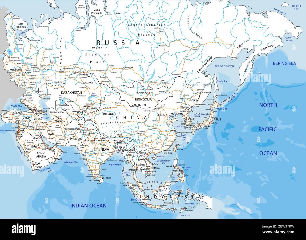 Physical Map Of Asia With Labels