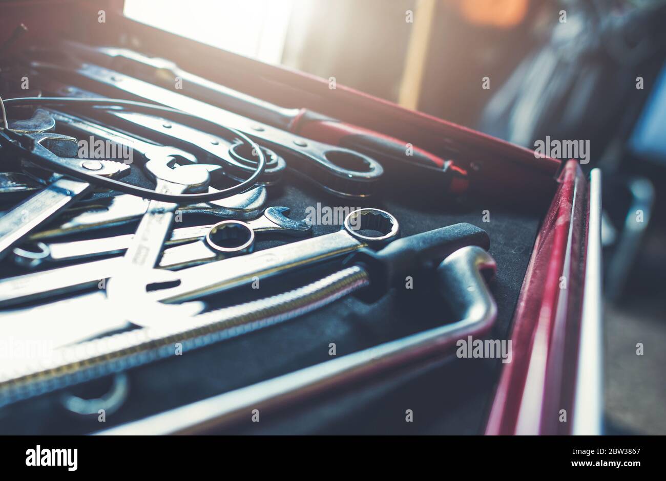 Industrial Tools Cabinet Drawer Full of Iron Wrenches Closeup Photo ...