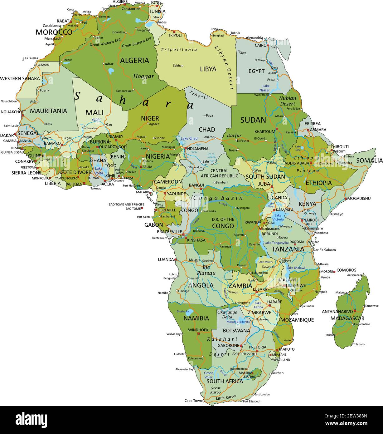 Highly detailed editable political map with separated layers. Africa ...