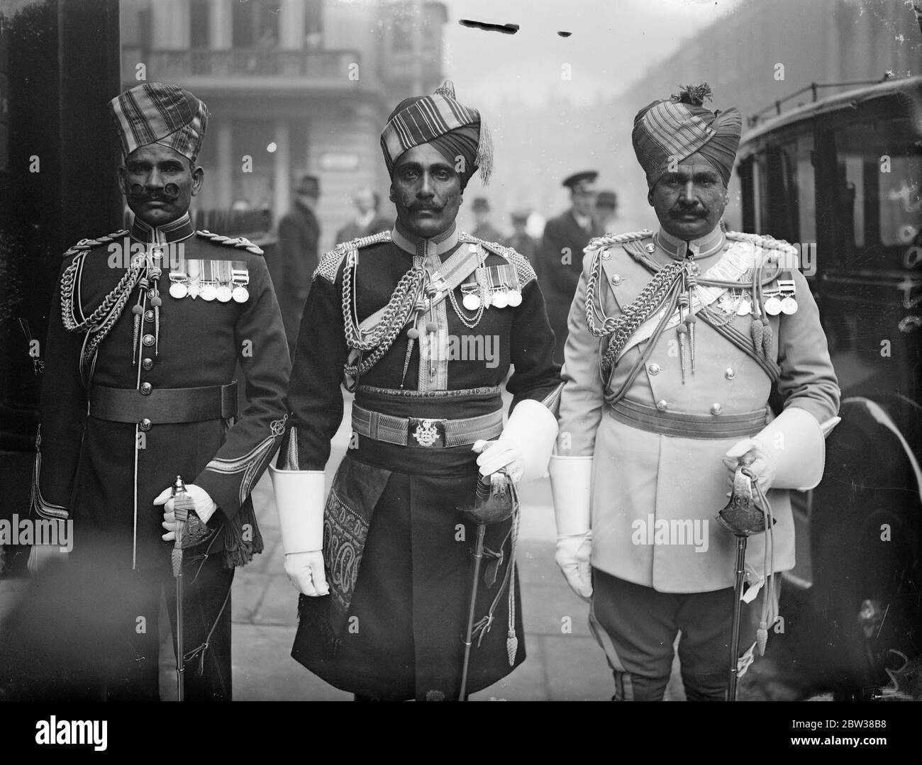 King receives his Indian orderly officers . Four Indian officers ...