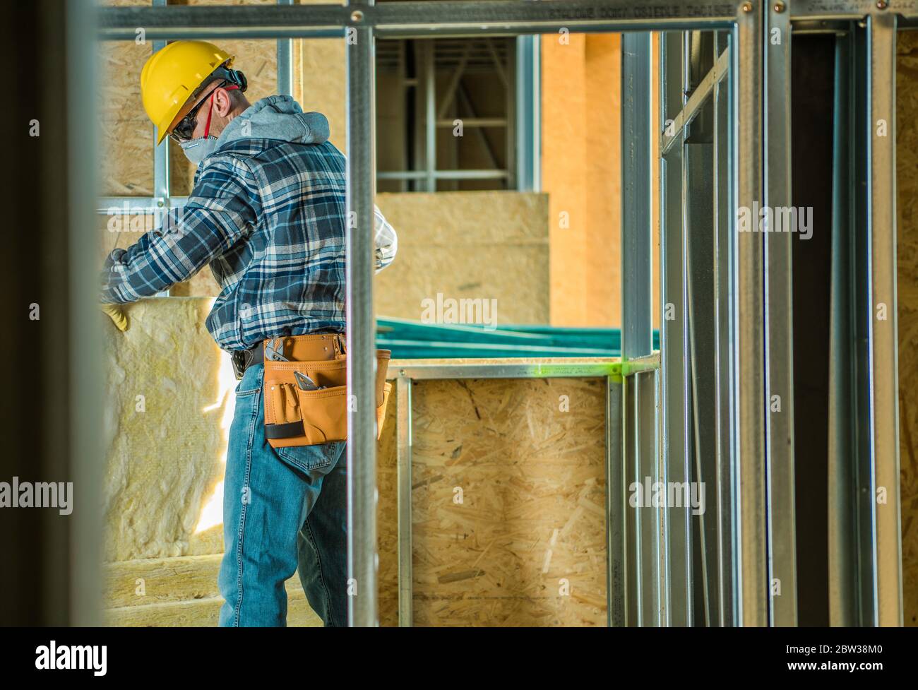 Caucasian Contractor in His 30s Working with Safe Breathing Mask on His ...