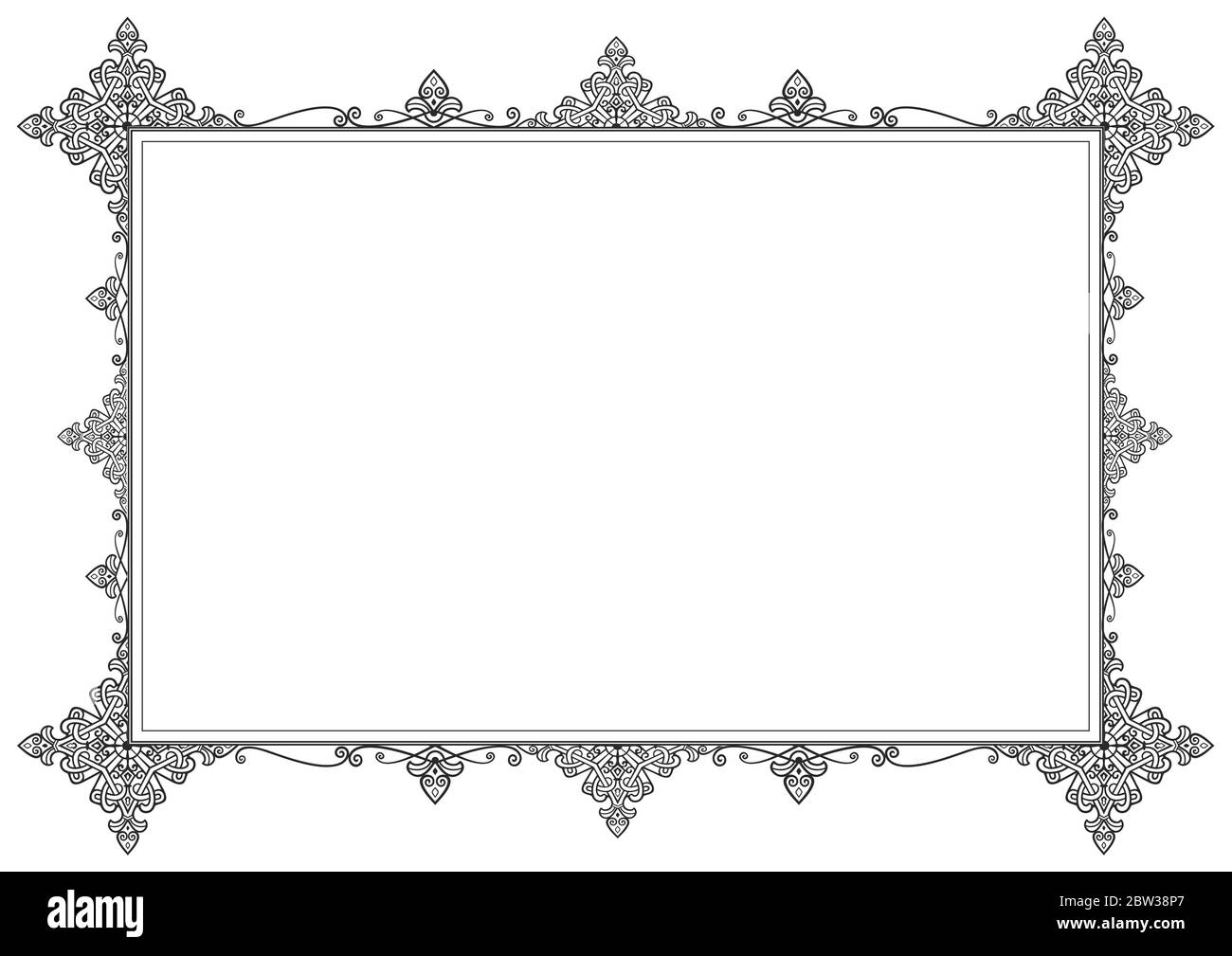 Stylish Horizontal Frame Ornament in Black and White. Center Copy Space ...
