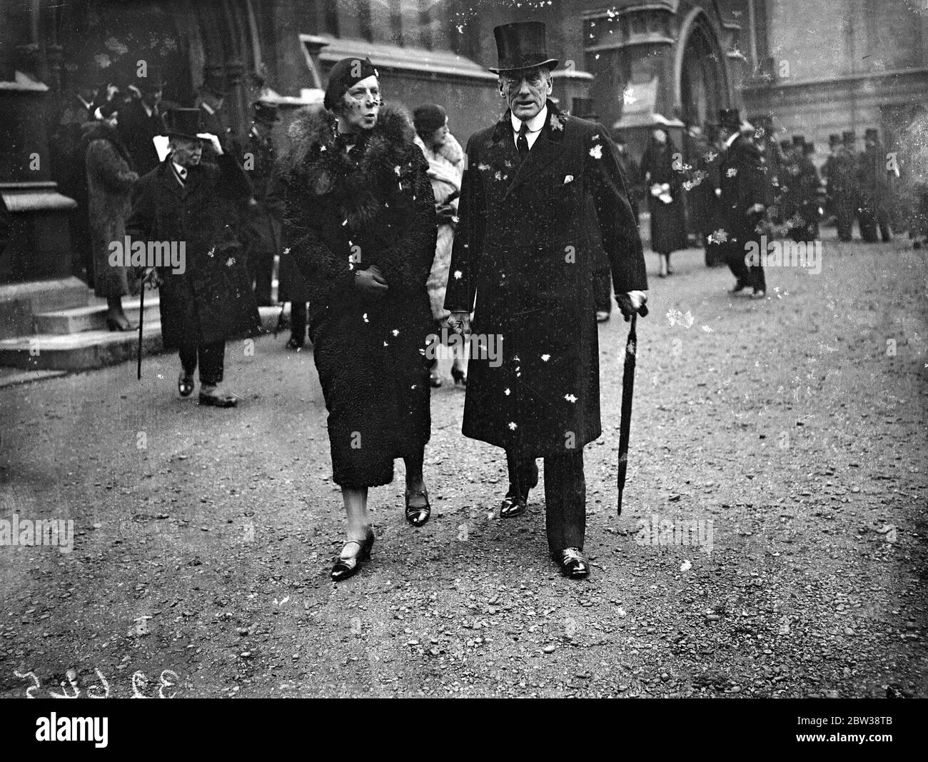 Sir Austen Chamberlain at Funeral service for Viscount Churchill . A ...