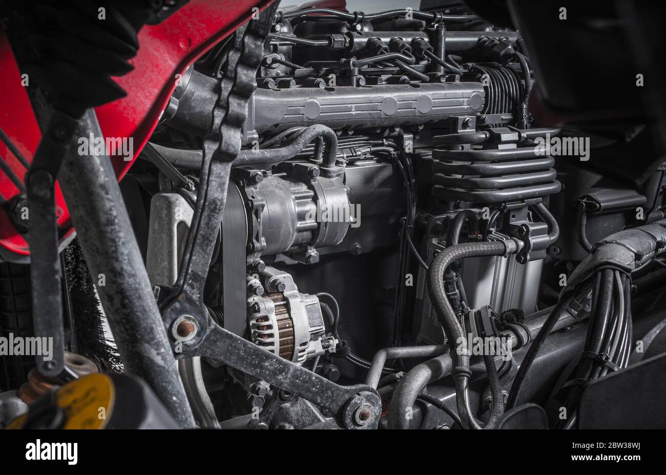 Modern Powerful Semi Truck Turbo Diesel Engine Close Up. Transportation ...