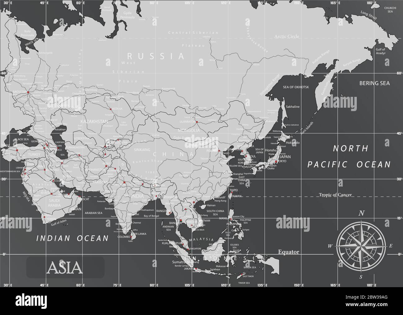 Asia minimal map with dark colors Stock Vector Image & Art - Alamy