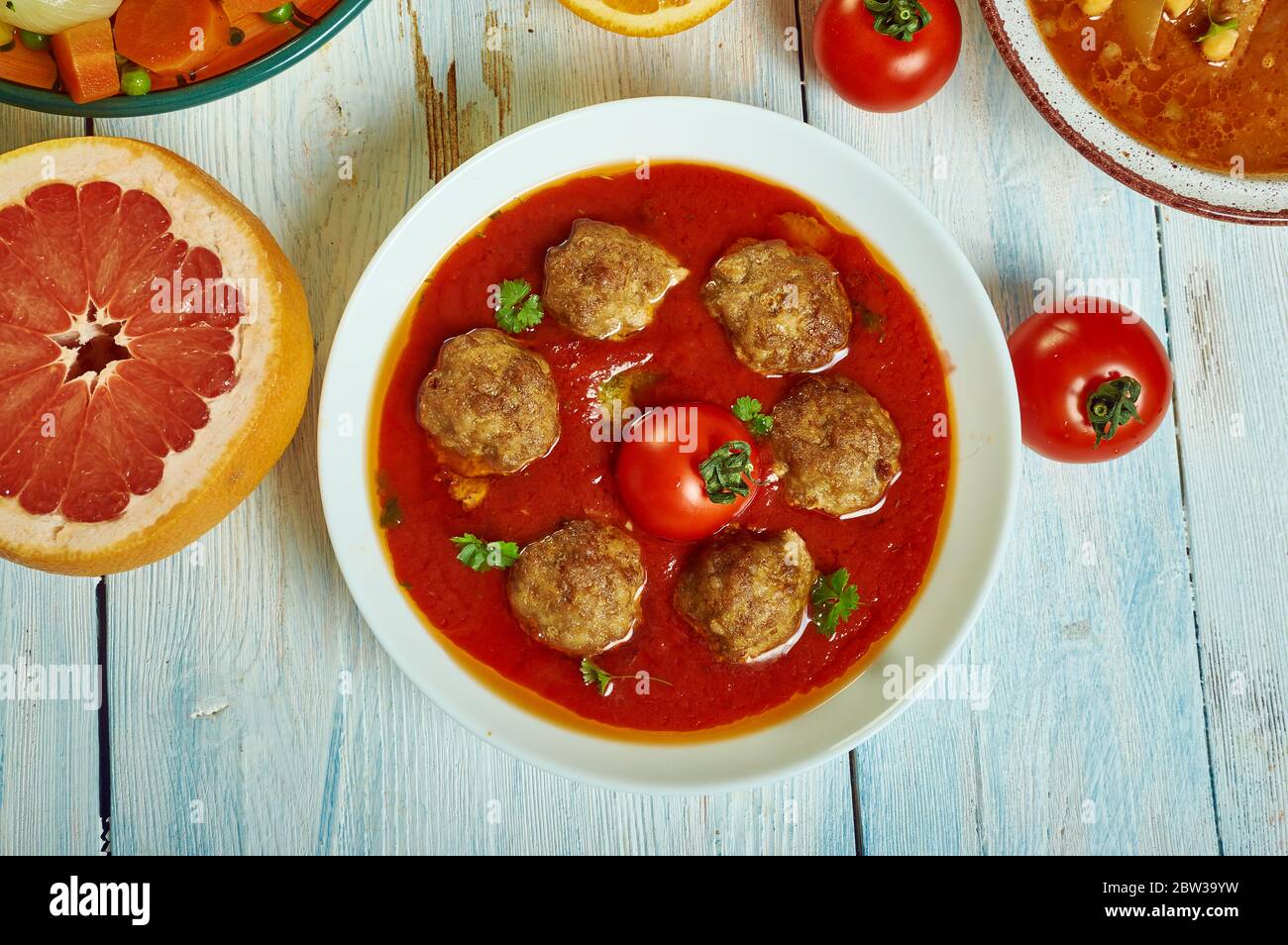 Tajine de kafta, Algerian cuisine, Traditional assorted Mediterranean ...