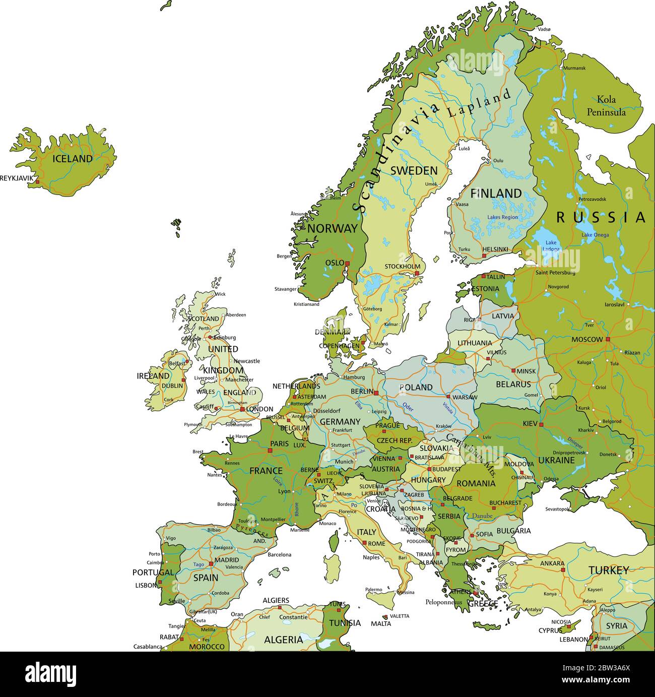 Highly detailed editable political map with separated layers. Europe ...