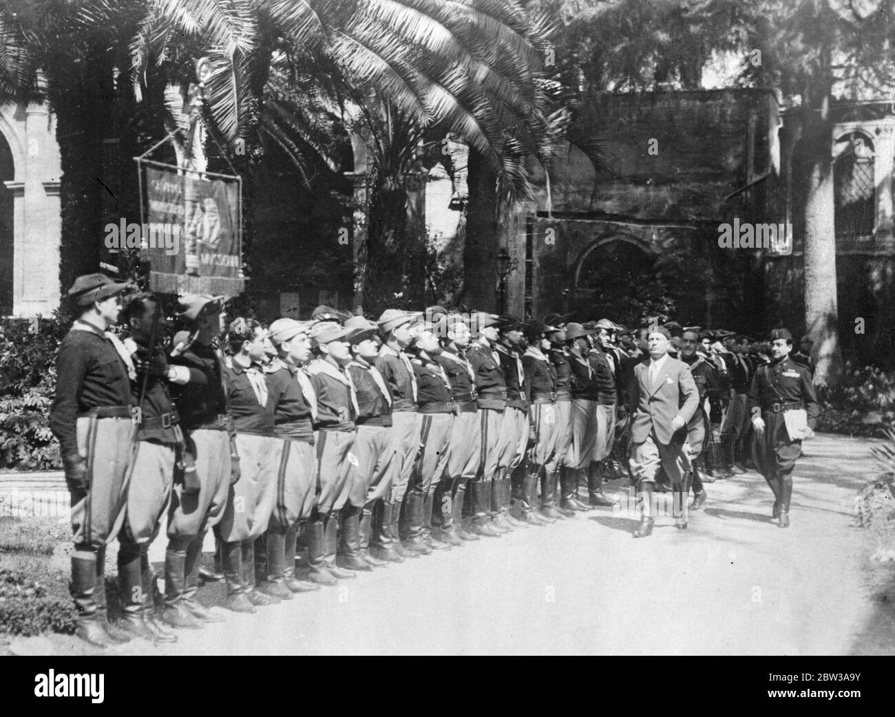Signor Mussolini inspects guard of honour of students at Naples ...