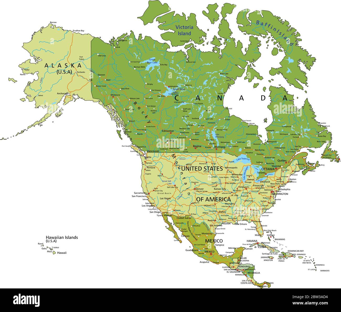Highly detailed editable political map with separated layers. North and ...