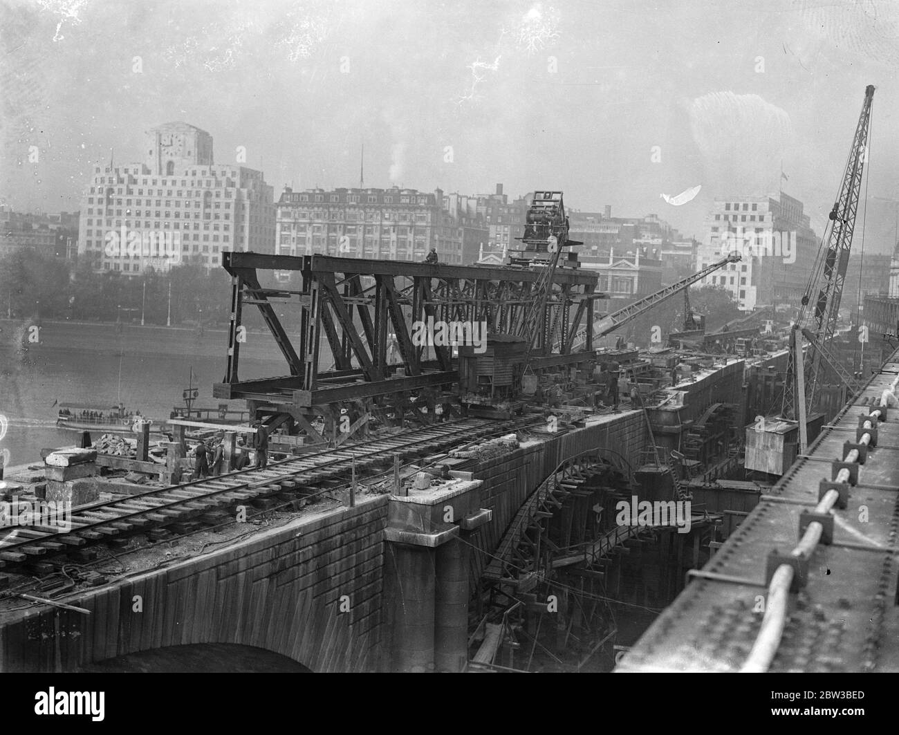 Steel gantry , weighing at 2700 tons , takes shape on the old Waterloo ...