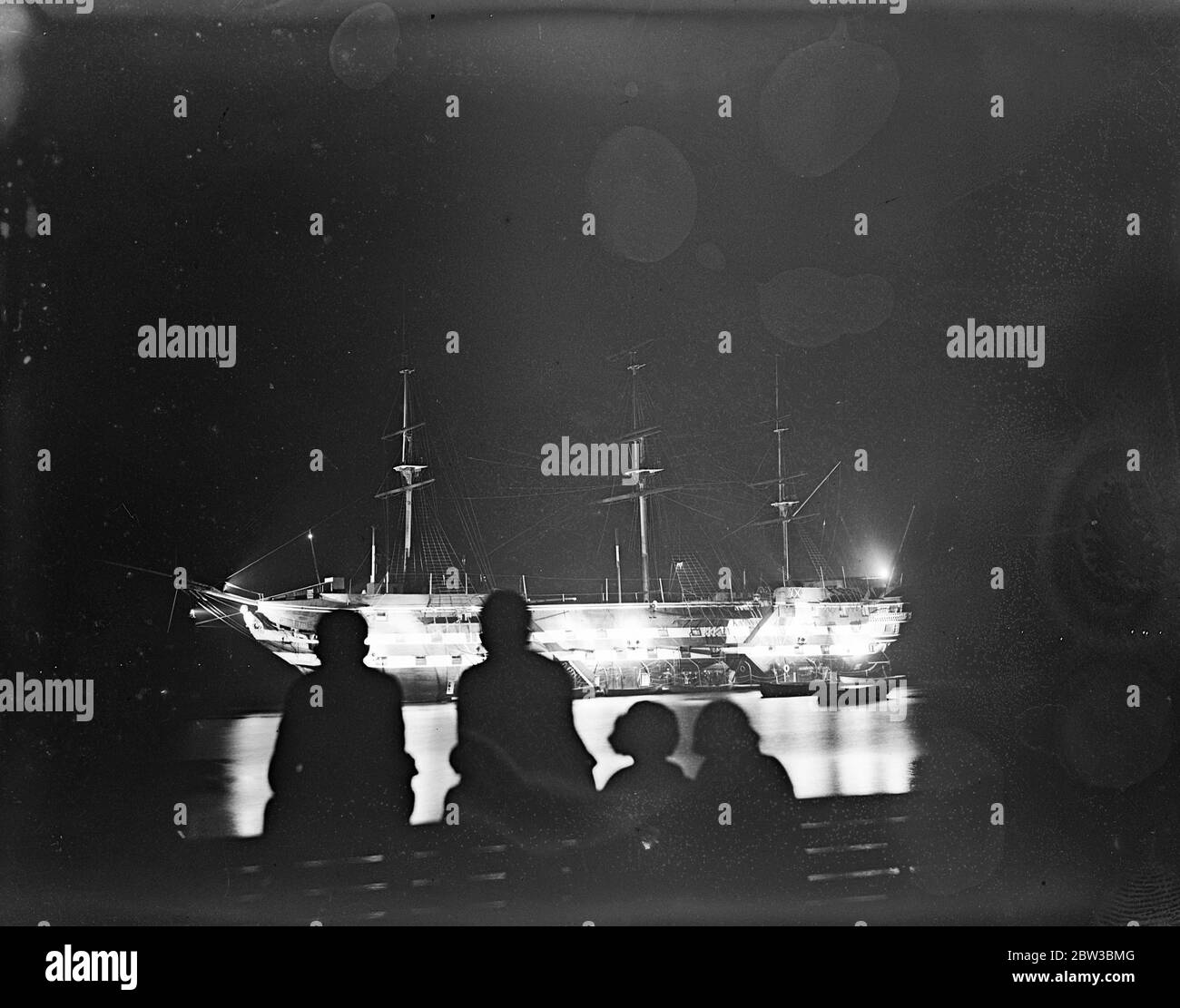 HMS Worcester the training ship at Greenhithe , Kent , floodlit for ...