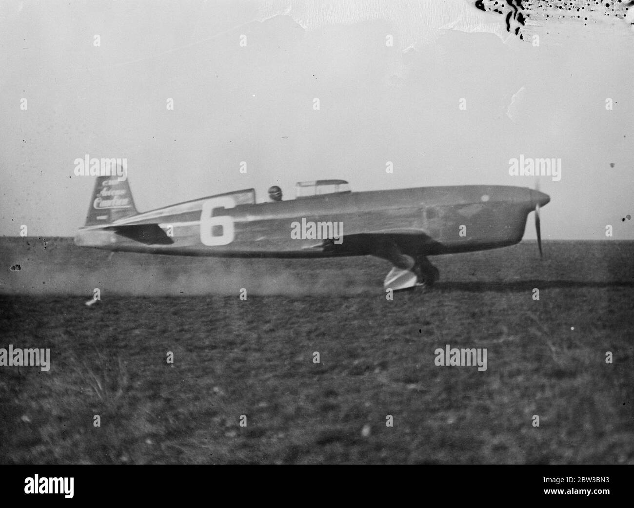 Raymond Delmotte landing his Caudron C 460 in Marseilles , France ...