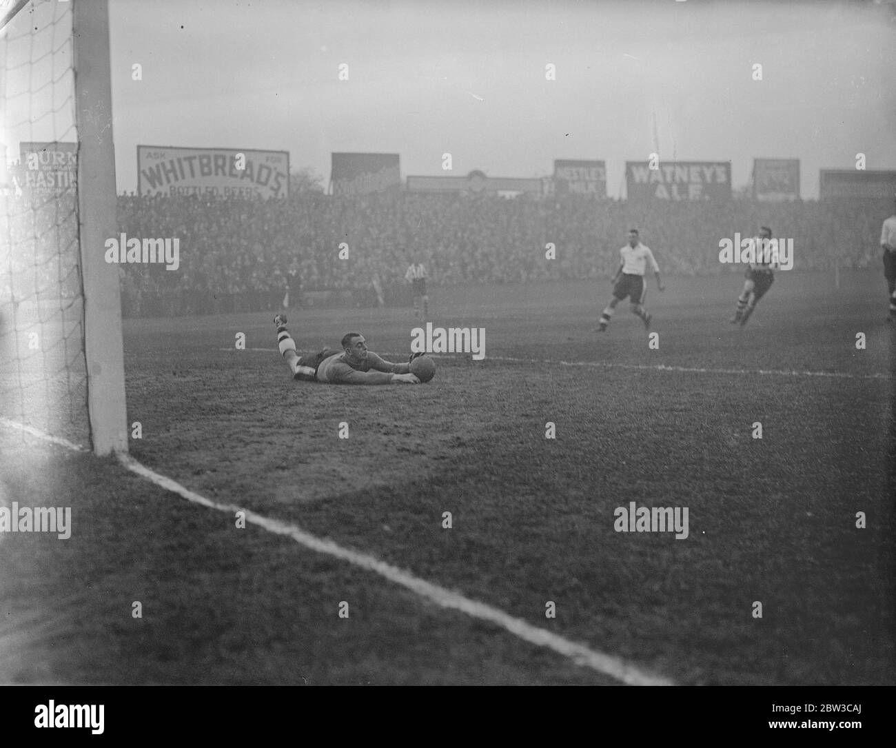 Alf Tootill , Fulham ' s goalkeeper tries to save a shot . 4 November ...