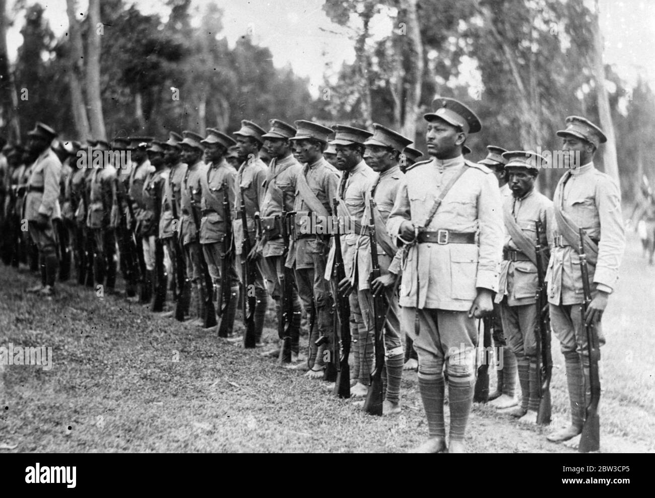 Abyssinian troops parade before departure . A detachment of Abyssinian ...