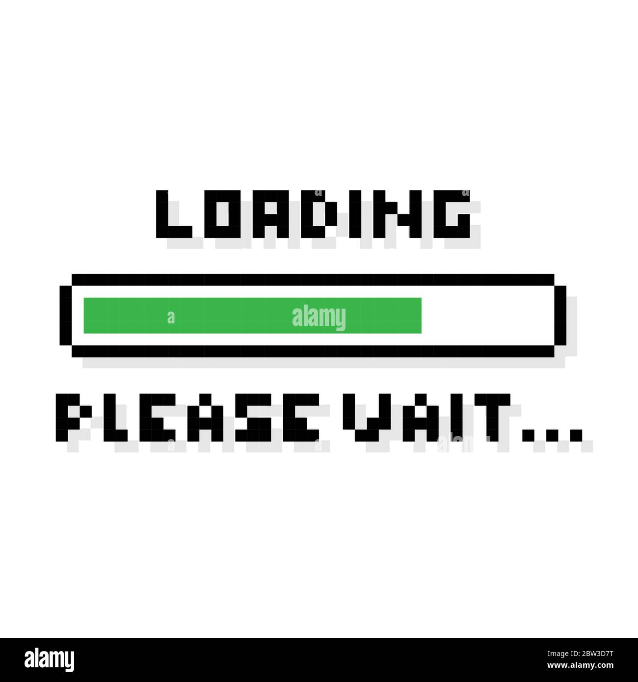 Pixel art 8-bit loading green bar please wait text - isolated vector ...