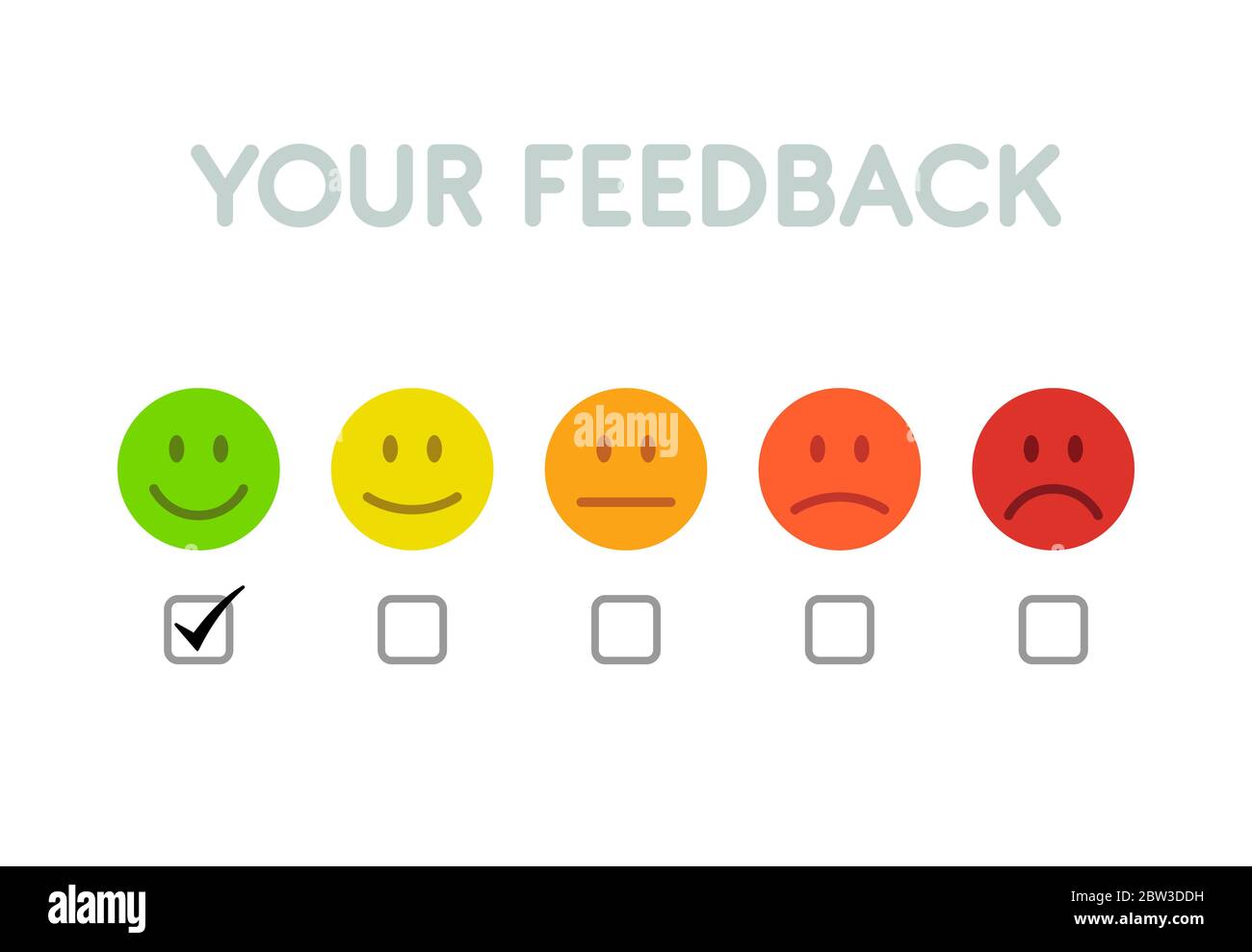 Set of emoticons colored scale feedback and check. Sad and Happy mood ...