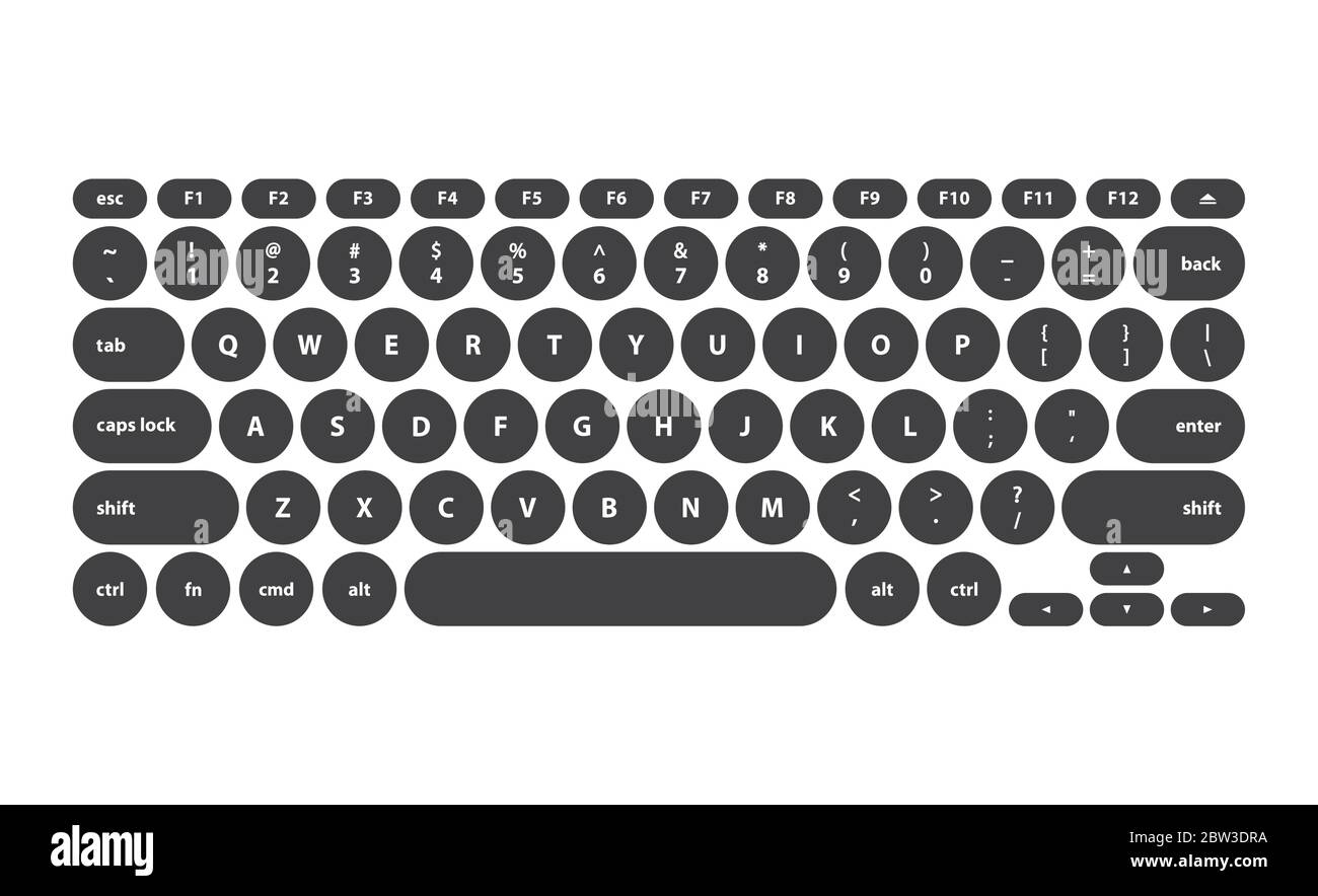 Black rounded keys latin english keyboard on white background ...