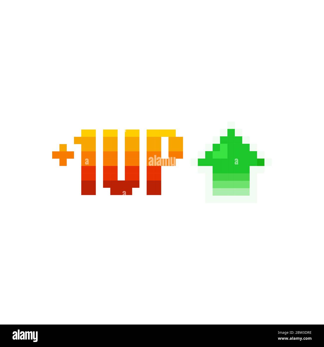 Pixel art 1 level up and green arrow icon on white background ...