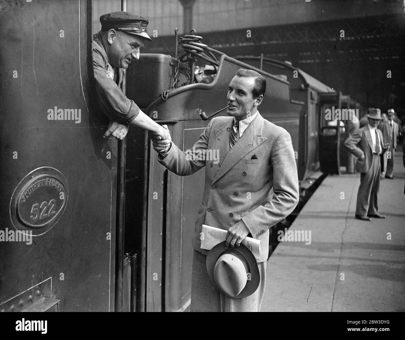 Fred Perry leaves for America from Waterloo . 7 August 1935 Stock Photo ...