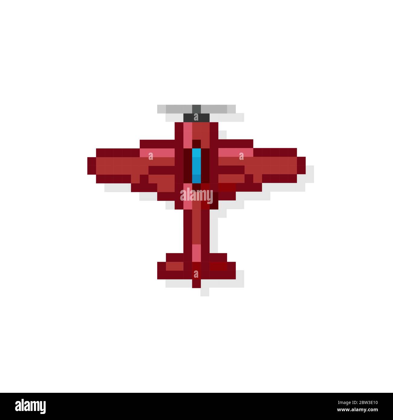 Pixel art 8 bit arcade fighter air plane red isolated vector ...