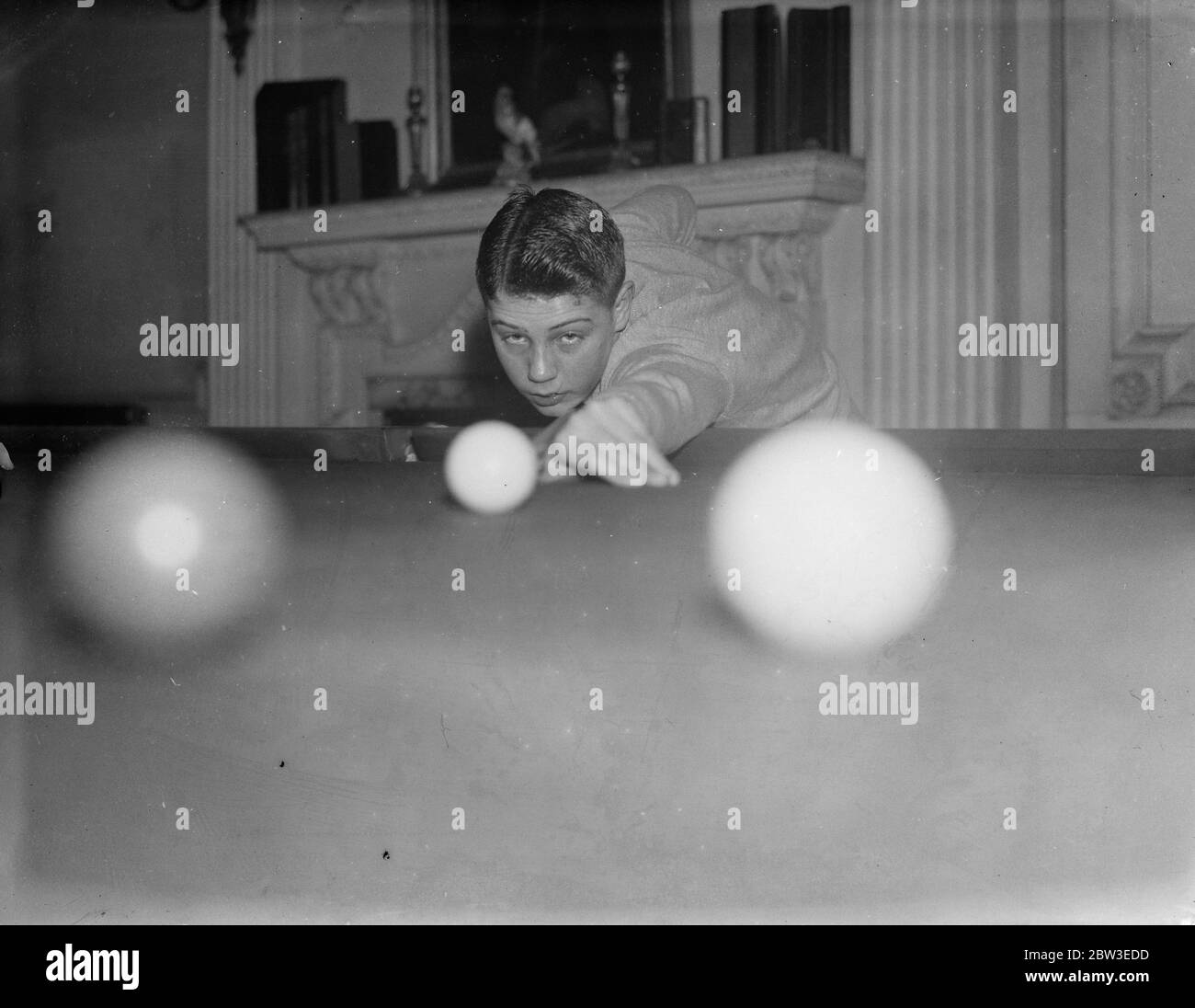 Boys billiards . Herbert Sinclair practicing at the Berwat Hall before ...