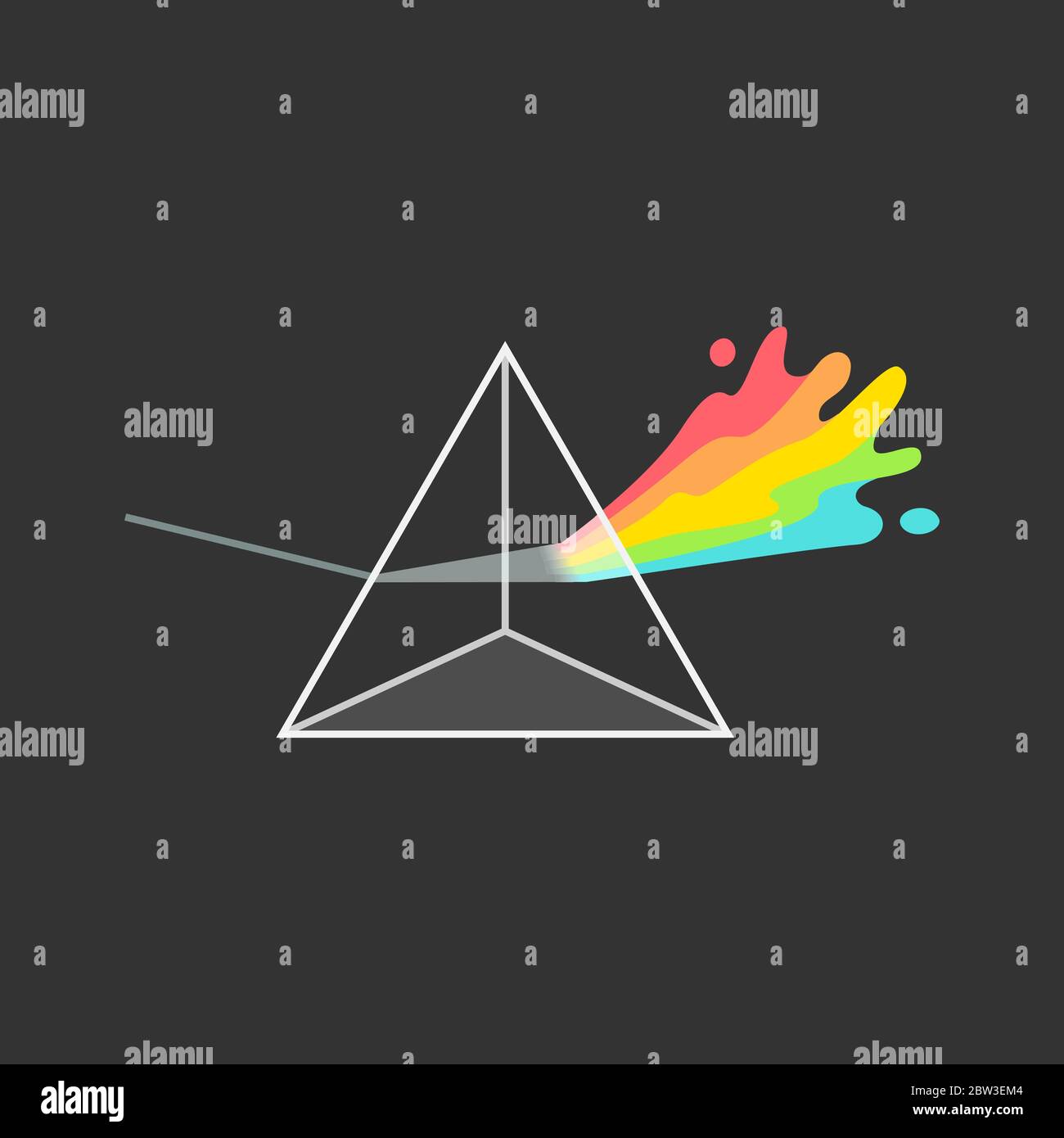 White light dispersion triangle prism colorful on black background ...