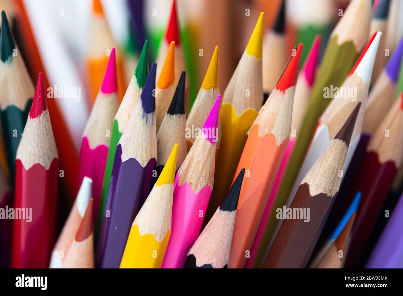 Many different colored pencils for children are brought together Stock ...