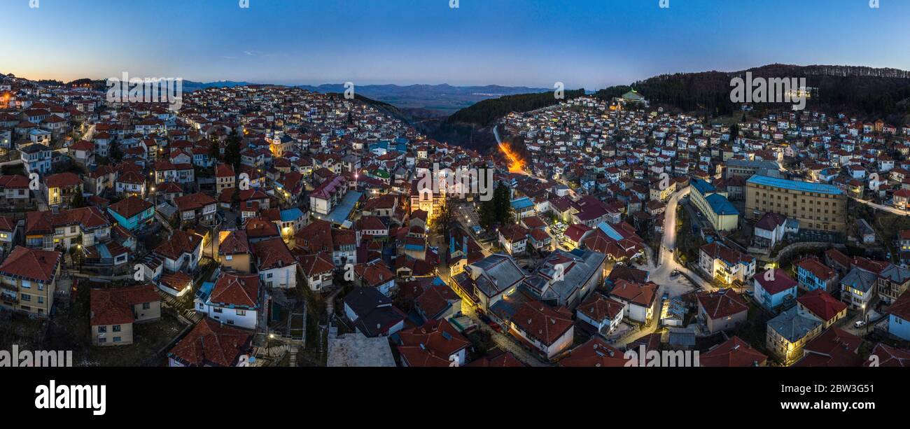 Panorama of Krushevo, Makedonia. Night panoramic view of Krushevo ...