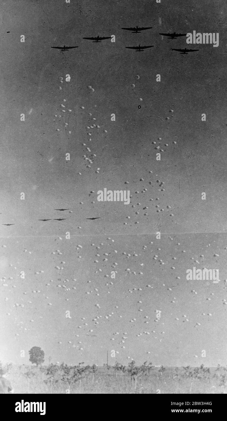 An army drops from the sky near Kiev . The army floating to earth from ...