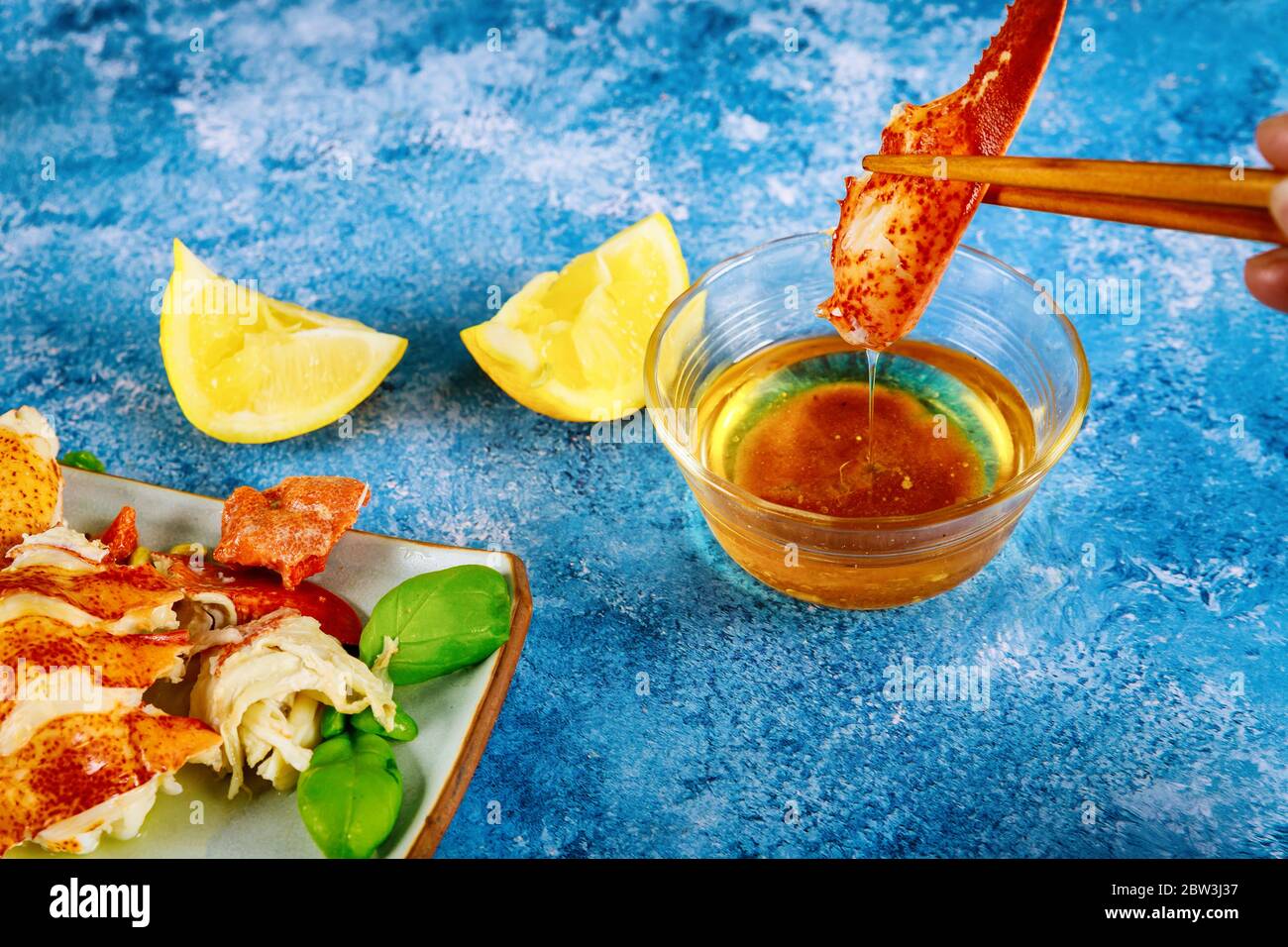 Fresh lobster food on a red lobster dinner seafood Stock Photo - Alamy